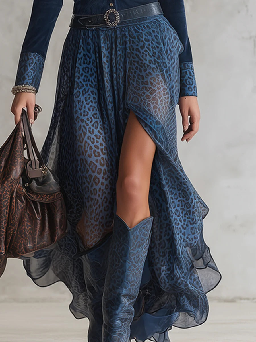 Retro Leopard Print Chiffon Split Maxi Dress – aMoonlark