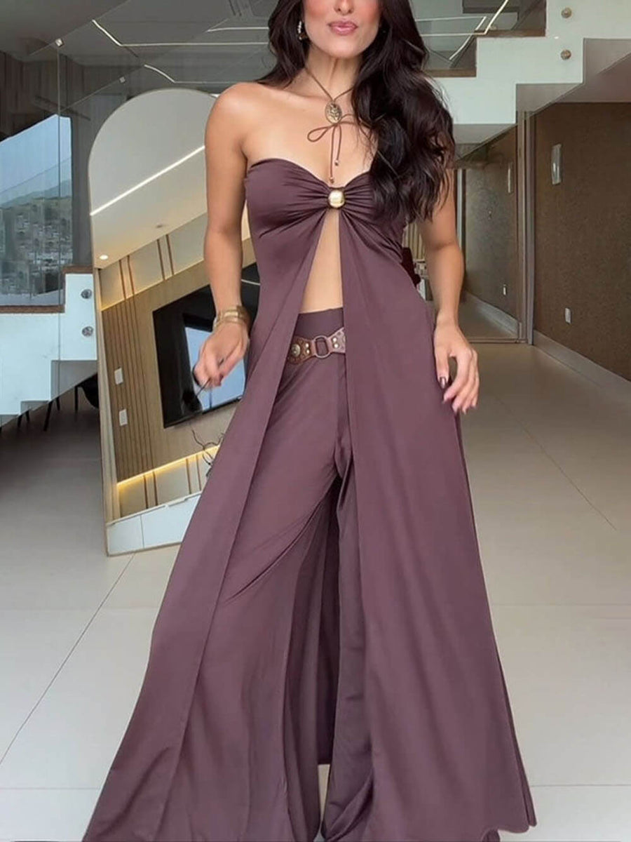 Fashion Stellah Golden Details Front Slit Midi Tube Top and Elastic Wa ...