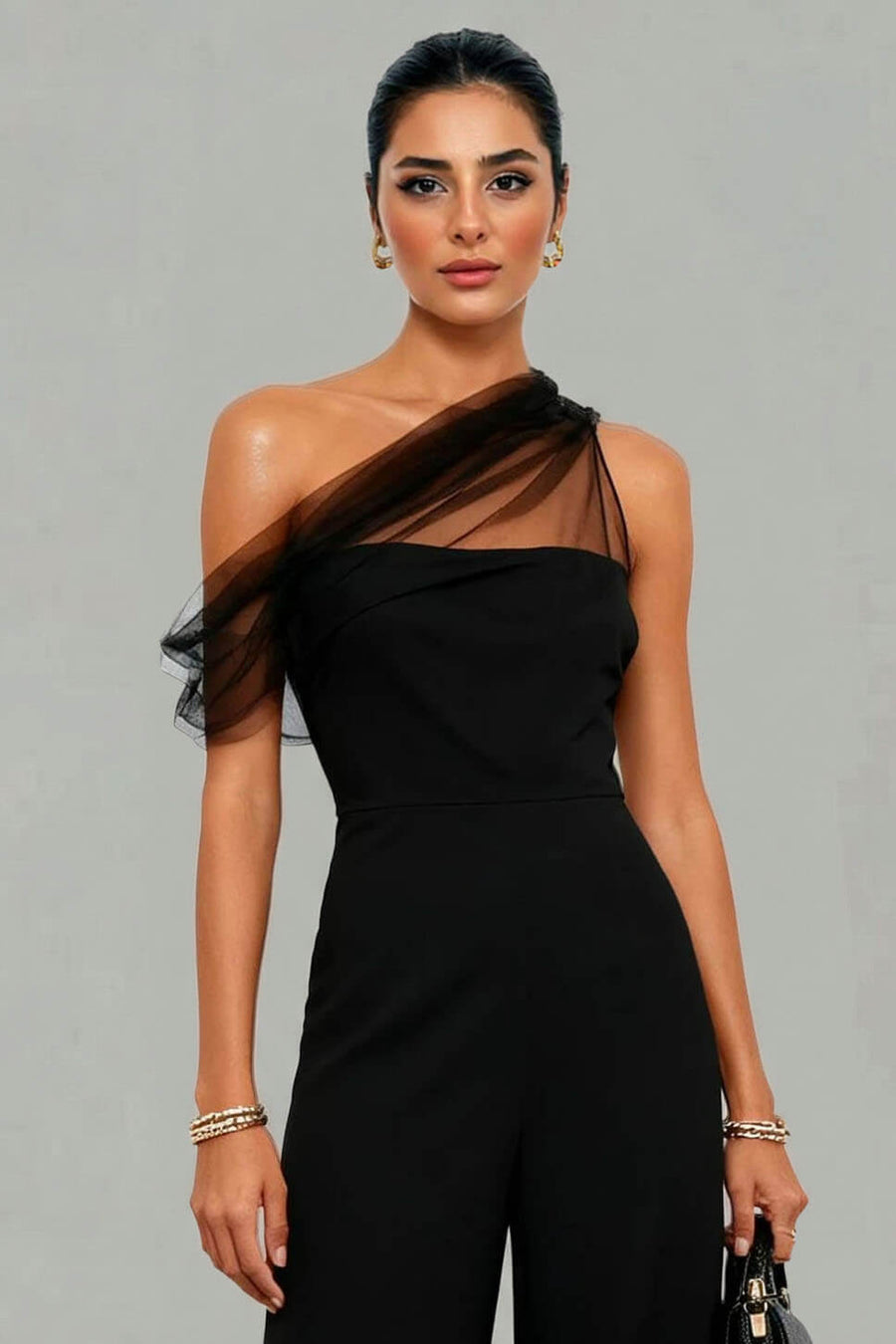 Elegant Mesh Panel One-Shoulder Jumpsuit – aMoonlark