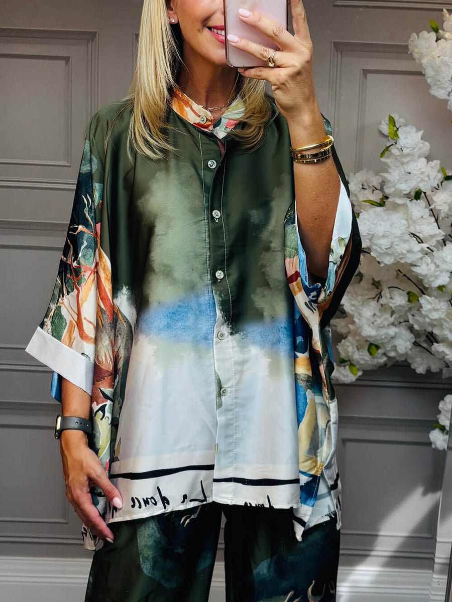 Unique Satin Roman Print Elastic-Waist Wide-Leg Pants – aMoonlark